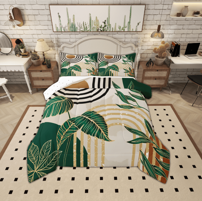 Manfei Green Monstera Leaf Full Size Comforter Sets,Tropical Botanical ...