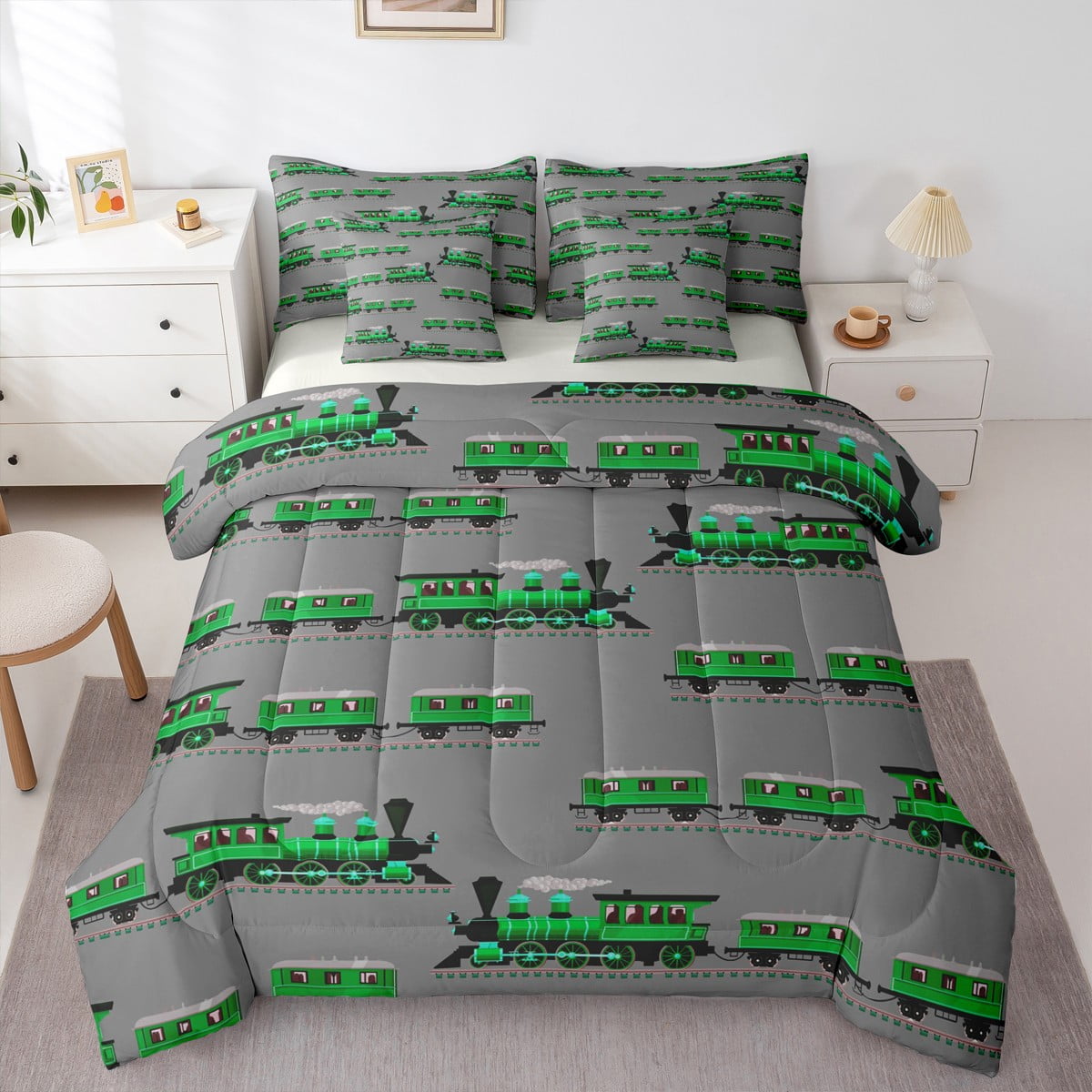 Manfei Green Train Twin Bedding Sets 7-Piece for Kids Children,Steam ...