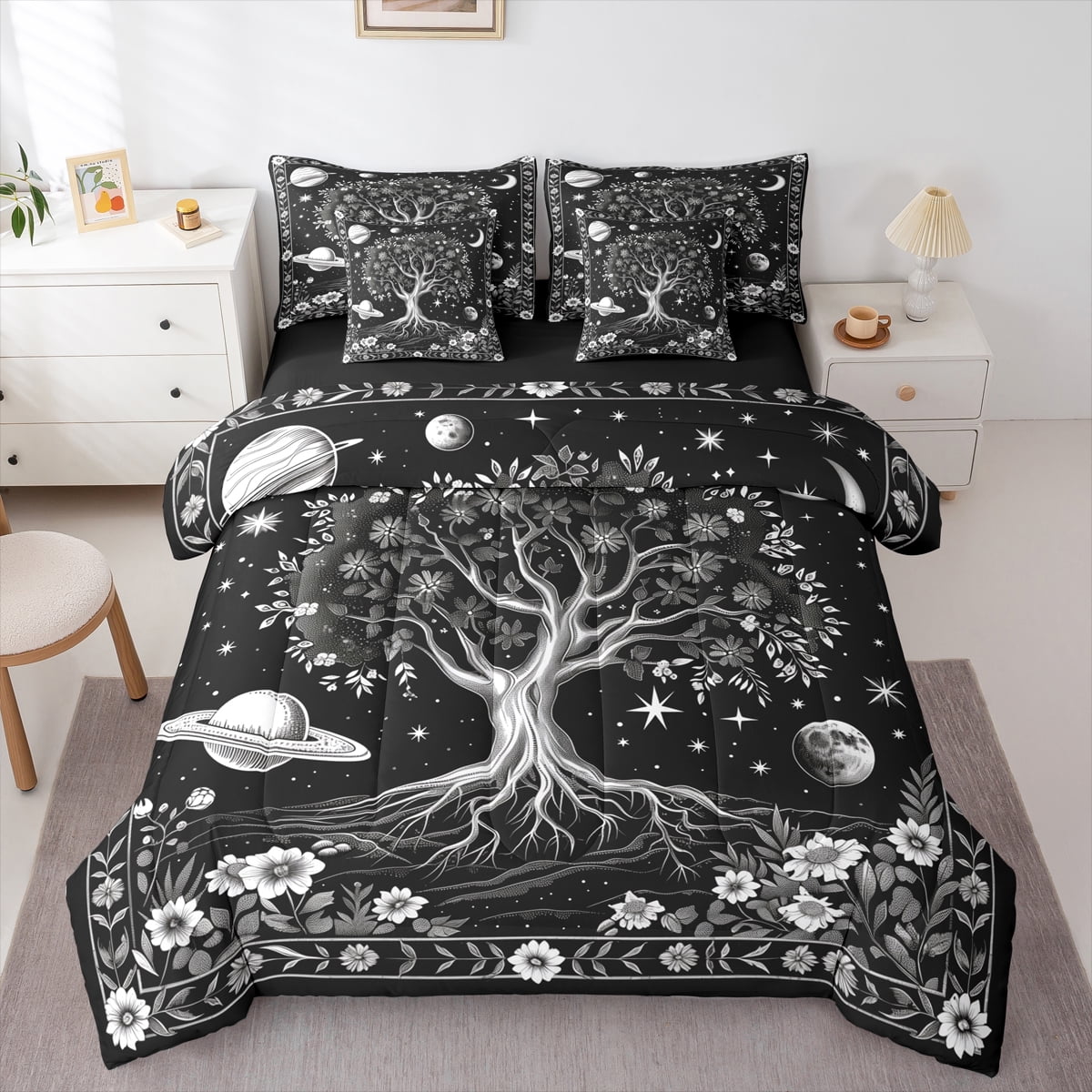 Manfei Grey Life Tree Bedding Comforter Set 7pcs, Mystic Bohemian ...