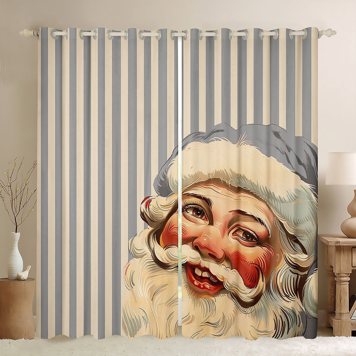 Manfei Grey Santa Claus Curtains Pack of 2 (42x84 Each), Stripes ...