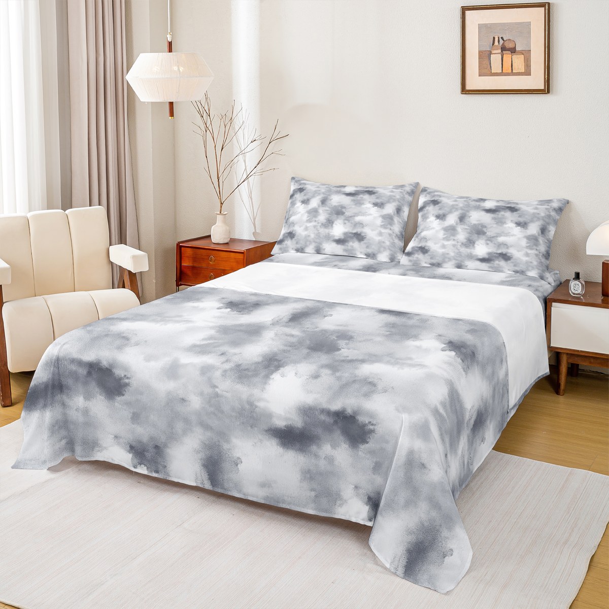 Manfei Grey Watercolor Full Size Sheets for Kids, Dreamy Galaxy Cloud ...