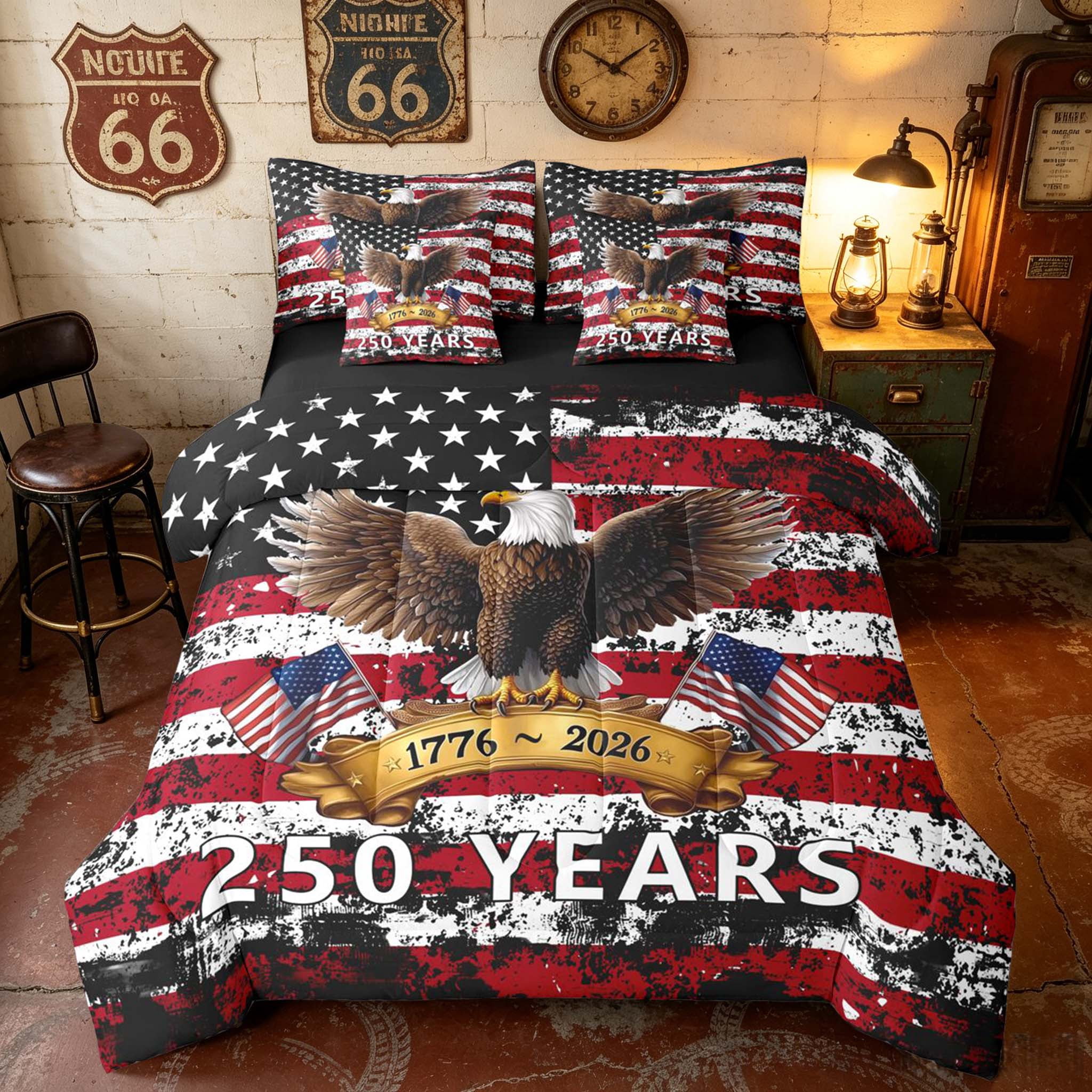 Manfei Grunge American Flag Queen Bedding, Bald Eagle Bedding Comforter ...