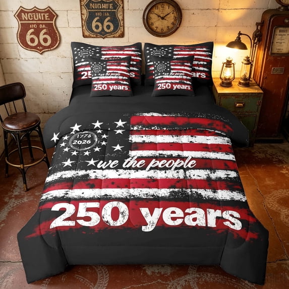 Manfei Grunge American Flag Twin Bedding, We the People 250 Years Print ...