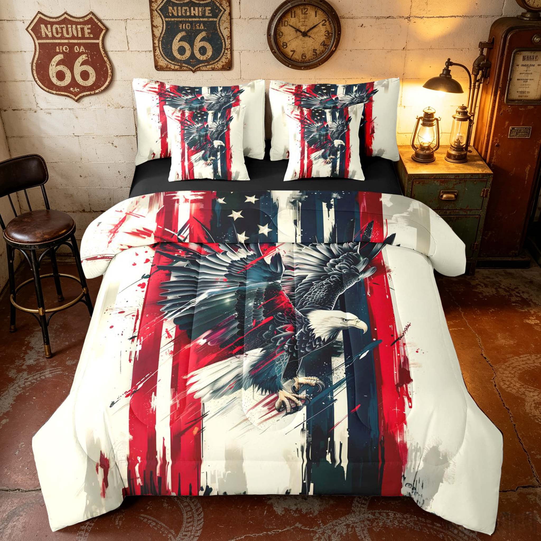 Manfei Grunge Eagle Full Size Bedding Sets, Distressed USA Flag Full ...