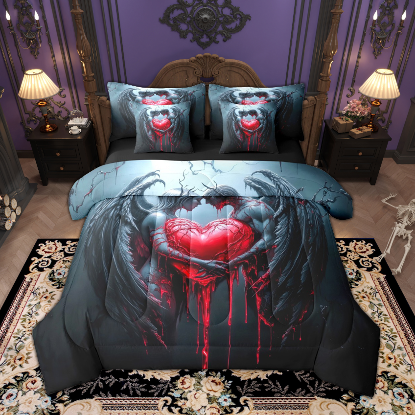 Manfei Halloween Angel Wings Bedding Comforter Set 7-Piece, Gothic Red ...