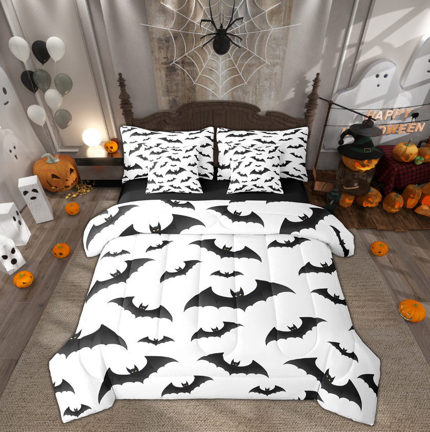 Manfei Halloween Bat Bedding Full Size, Cartoon Animal Bed Set, Gothic ...