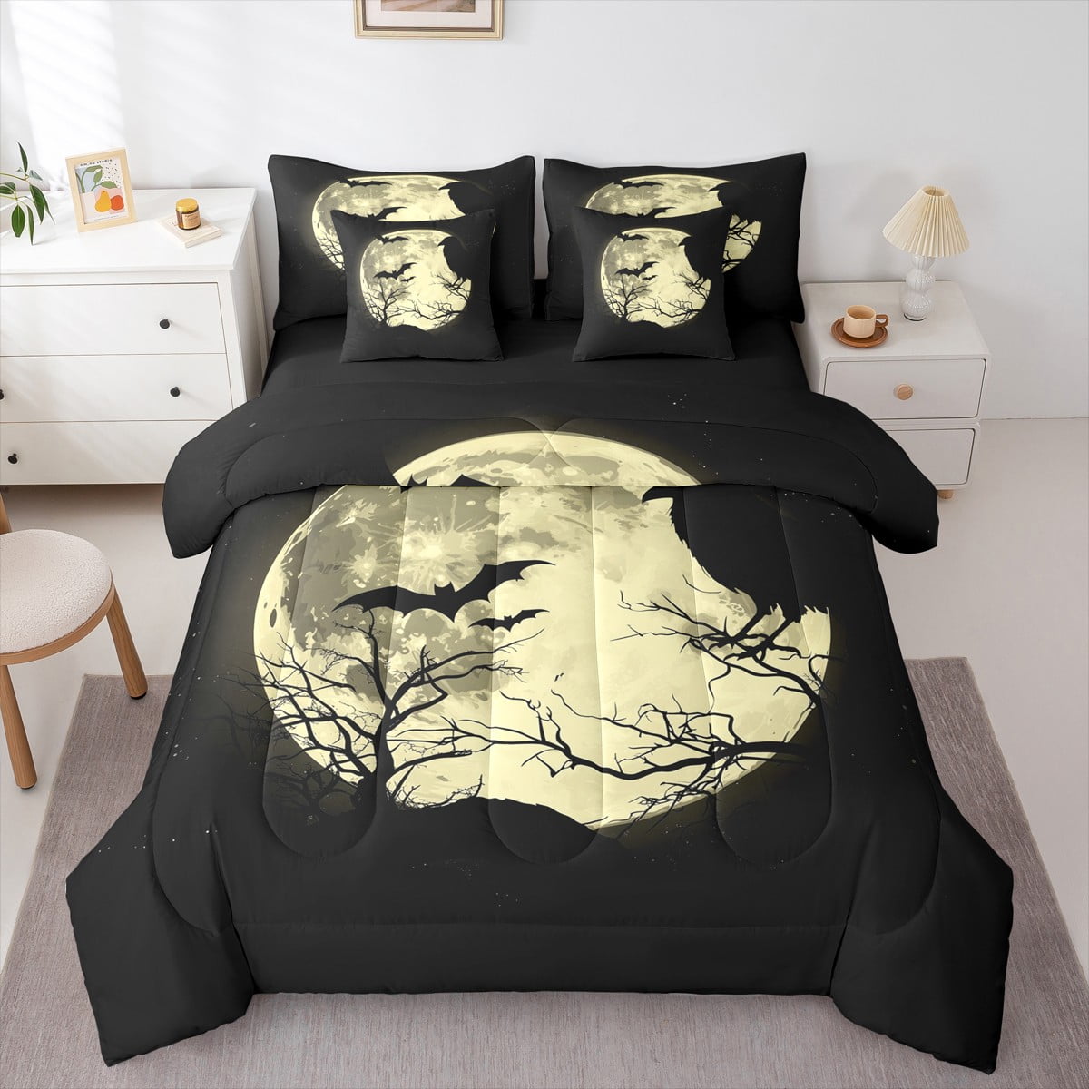 Manfei Halloween Bat Print Bedding Comforter Set 7pcs, Jungle Branches ...
