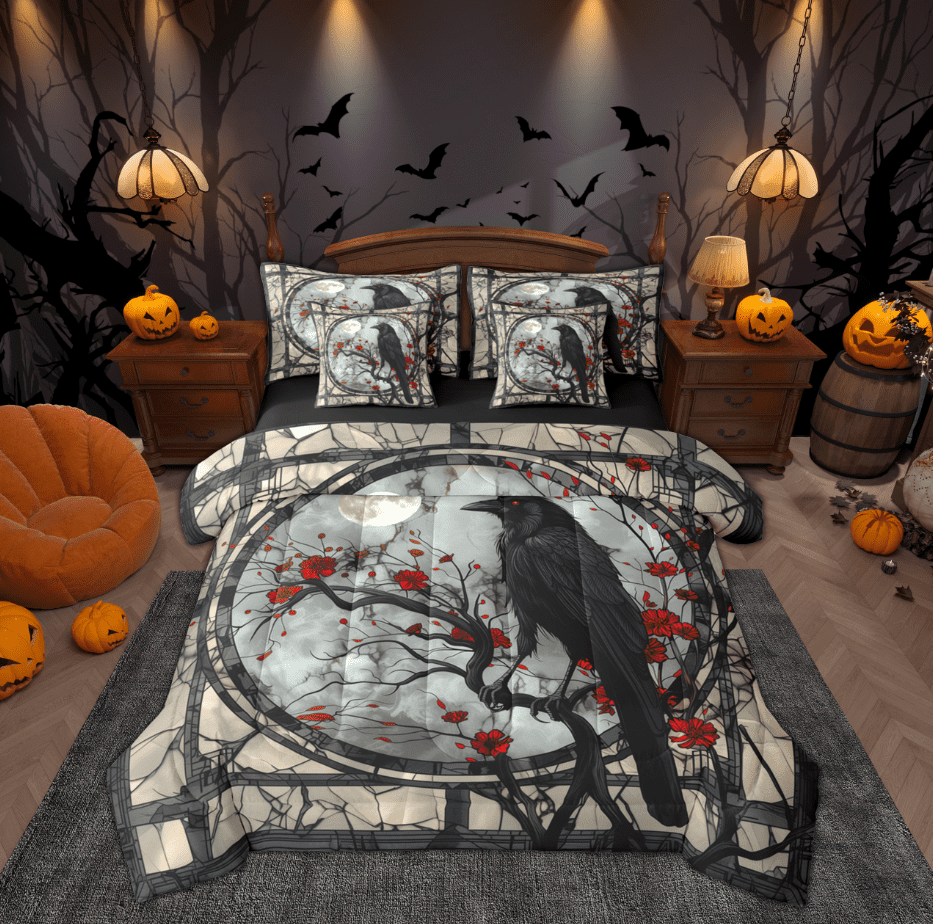 Manfei Halloween Crow Child Bedding Comforter Set 7pcs, Vintage Cherry ...
