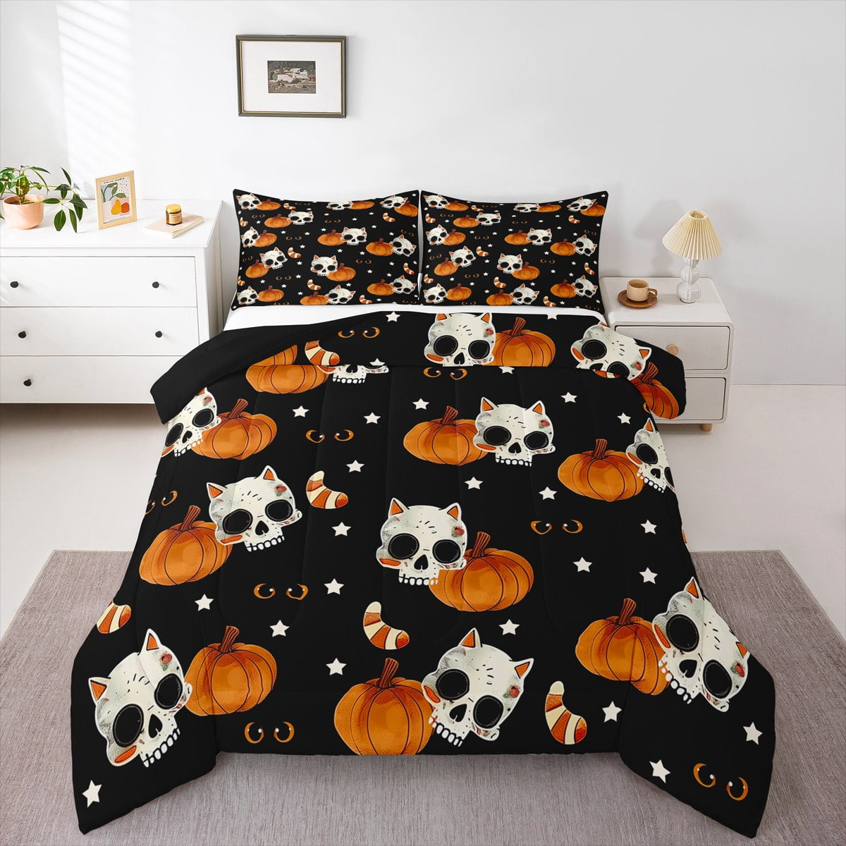 Manfei Halloween Ghost Bedding Comforter Set for Kids, Orange Halloween ...