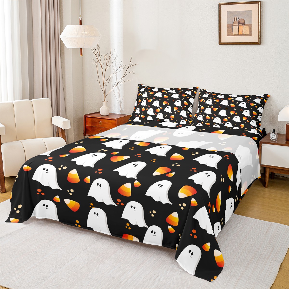 Feelyou Halloween Ghost Full Size Sheets, Kawaii Cartoon Bed Sheets ...
