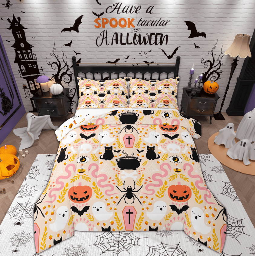 Manfei Halloween Ghost Pumpkin Full Size Comforter Sets, Mystic Snake ...