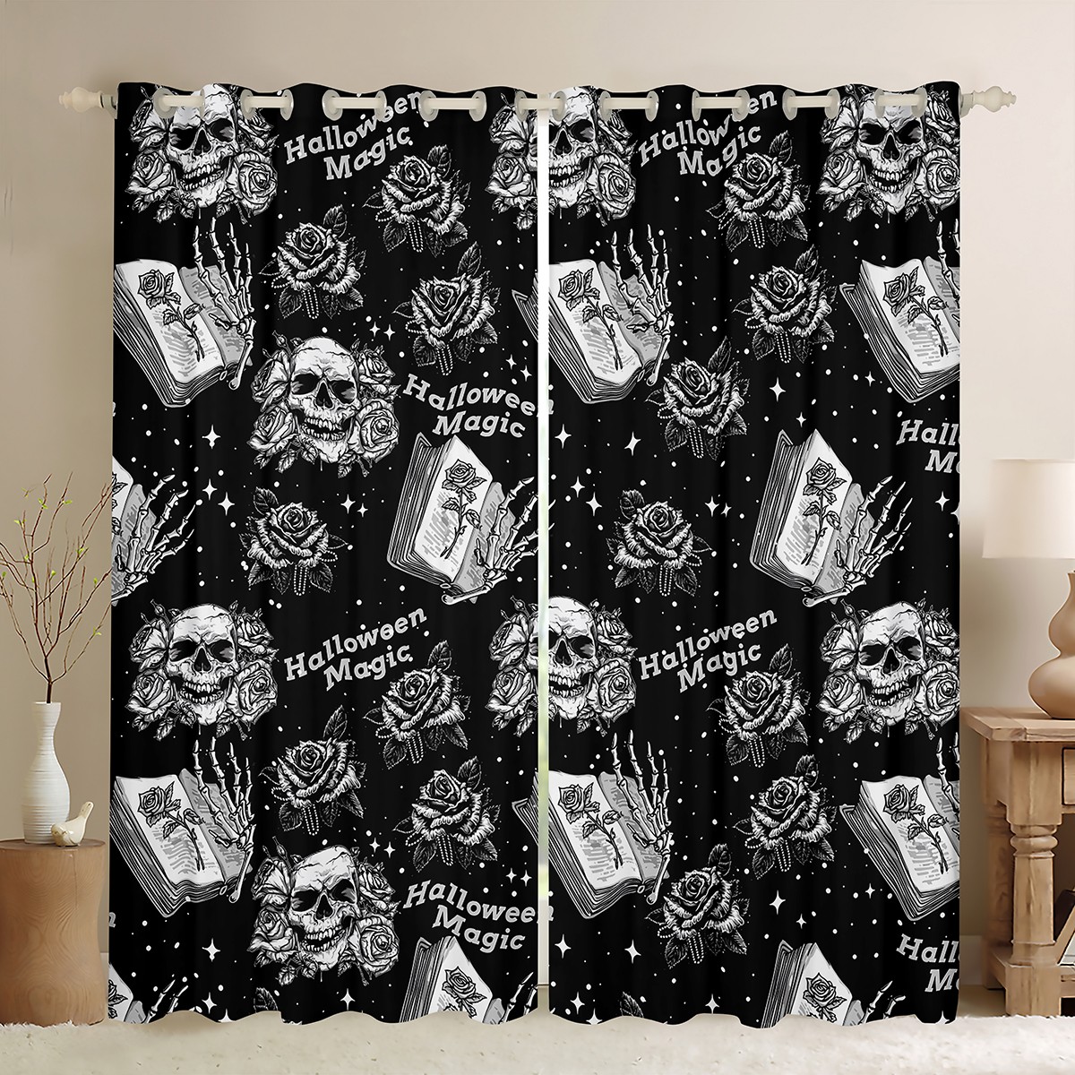 Manfei Halloween Magic Black Out Curtains,Gothic Spooky Skull Curtains ...