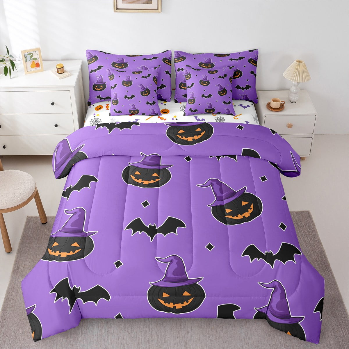 Manfei Halloween Pumpkin Bedding Comforter Set 7-Piece for Kid, Gothic ...