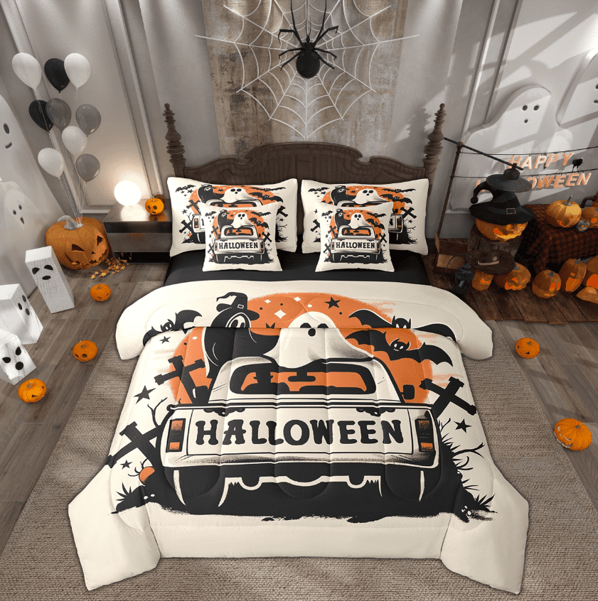 Manfei Halloween Pumpkin Bedding Sets King Size, Trick or Treat Bed in ...