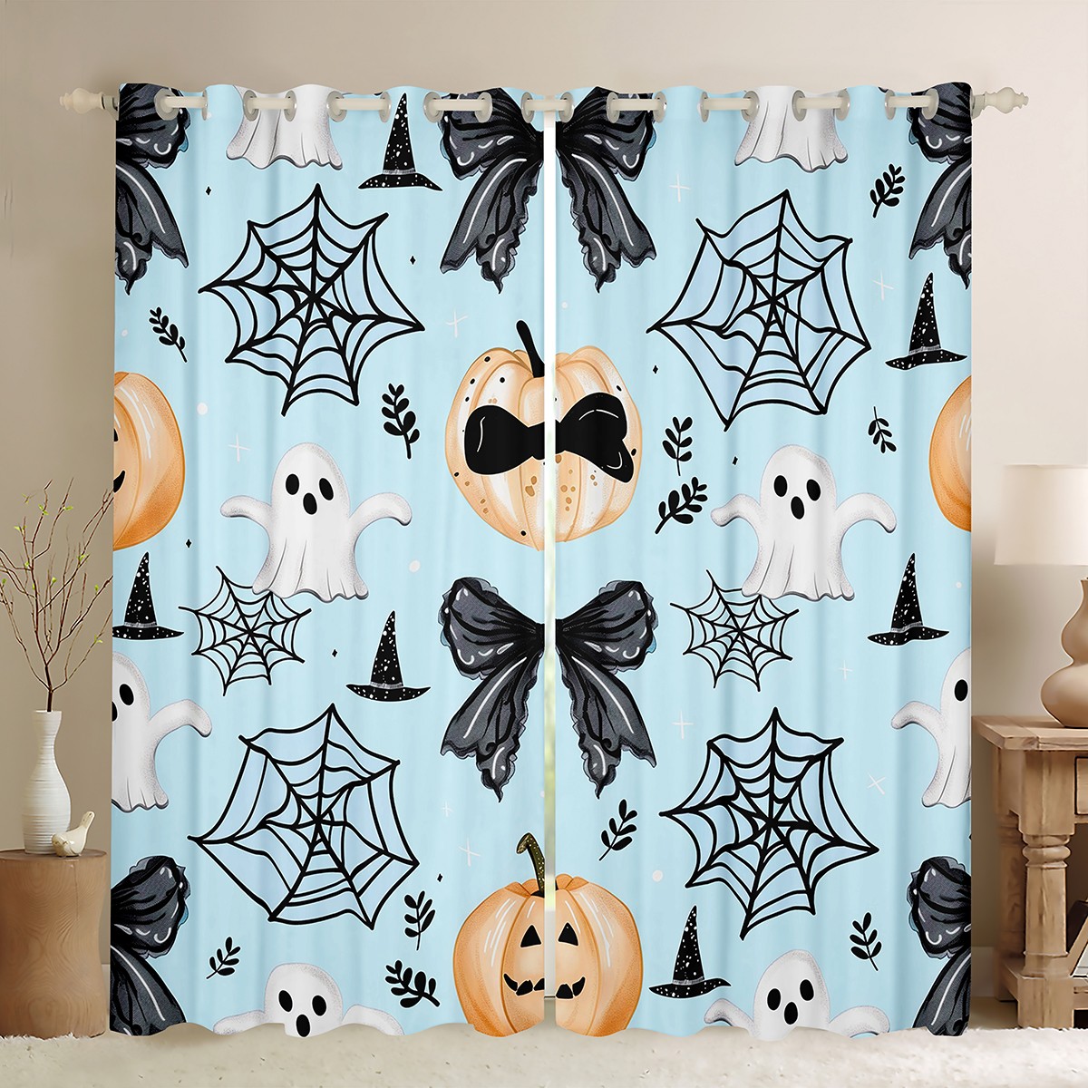 Manfei Halloween Pumpkin Lantern Black Out Curtains,Spooky Halloween ...