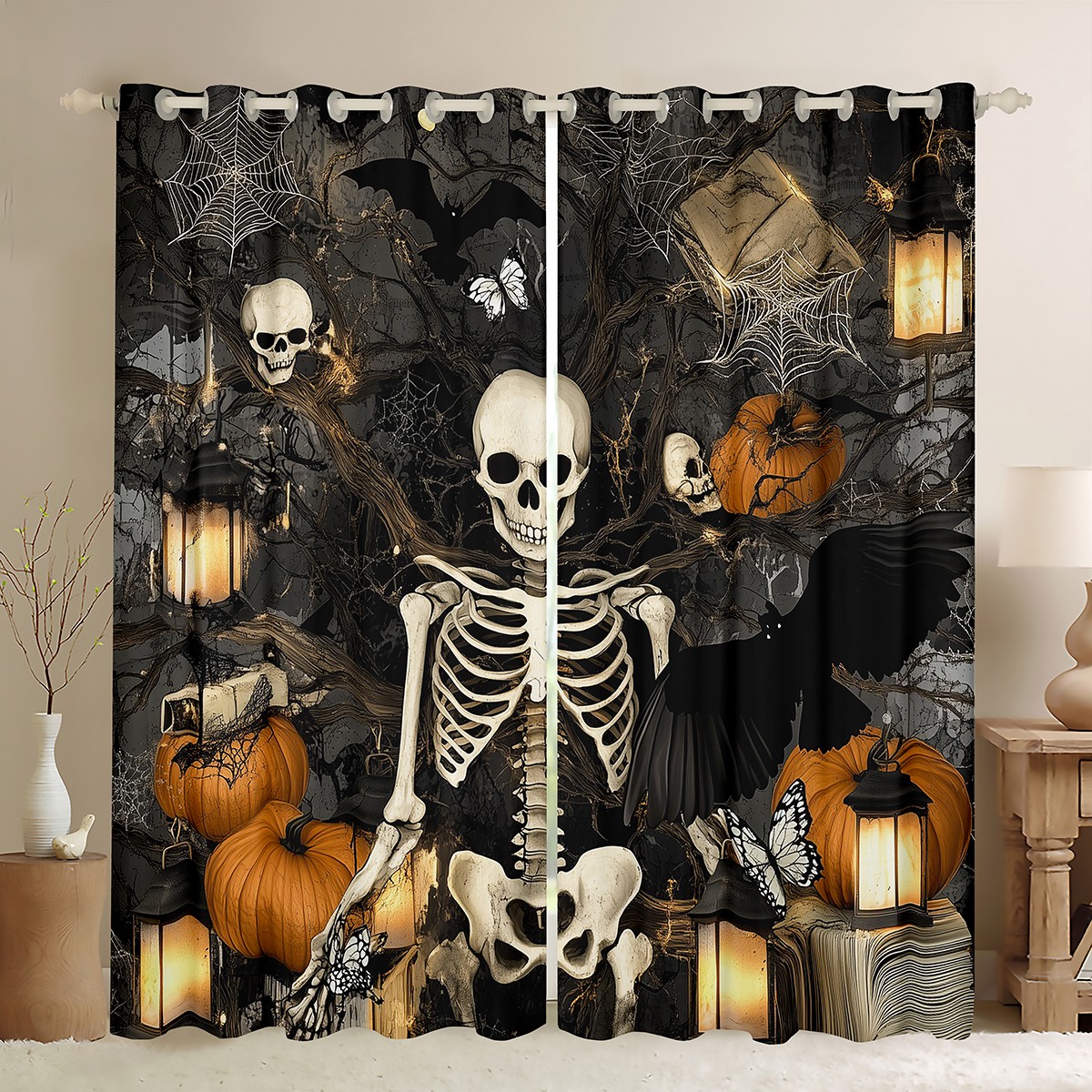 Manfei Halloween Skeleton Blackout Curtains Set of 2 (52x84 Each ...