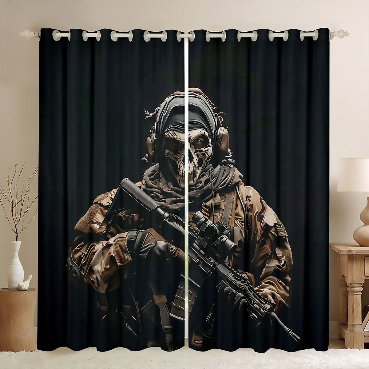 Manfei Halloween Skull Blackout Curtains Set of 2 (52x84 Each),Army ...