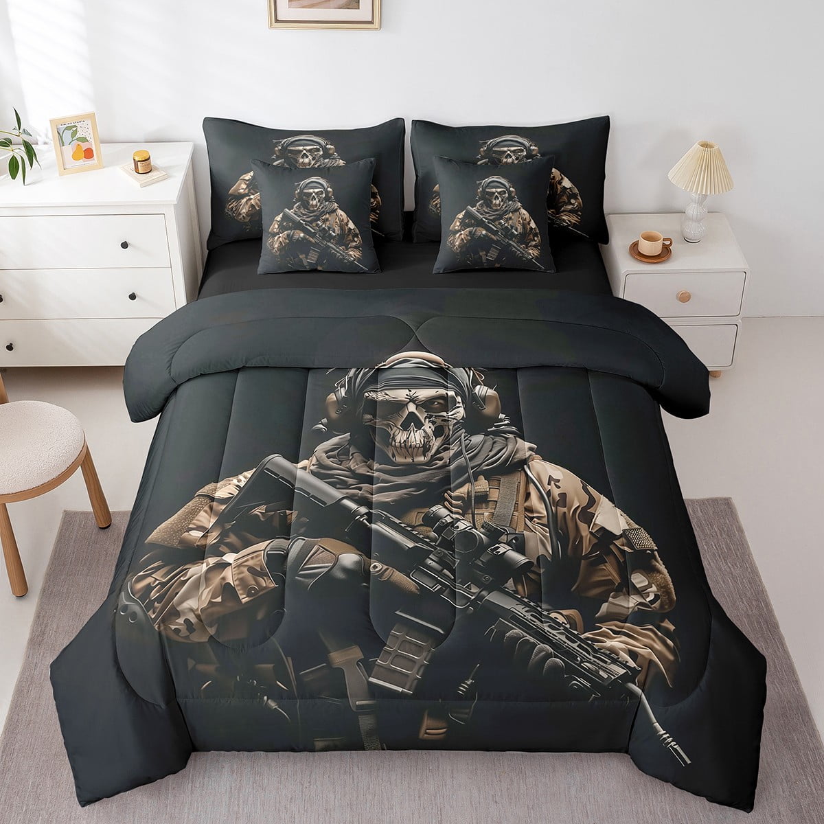 Manfei Halloween Skull Twin Bedding Sets 7pcs,Army Military Bedding ...