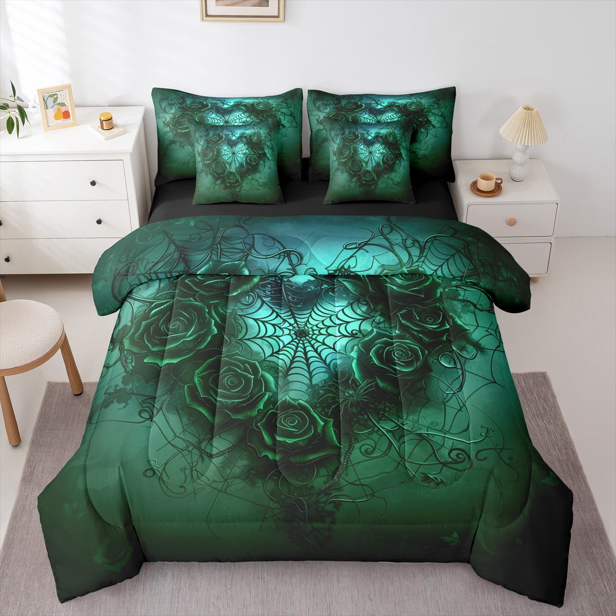 Manfei Halloween Spider Webs 7 Pieces Bedding Comforter Set,Retro ...