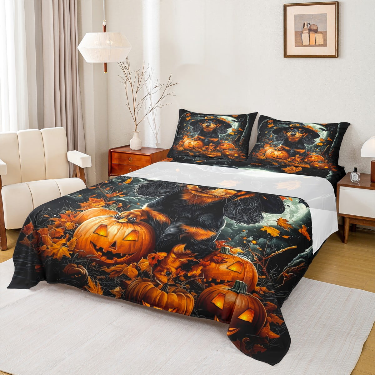 Manfei Halloween Spooky Pumpkin Bed Sheets Set King Size,Lovely ...