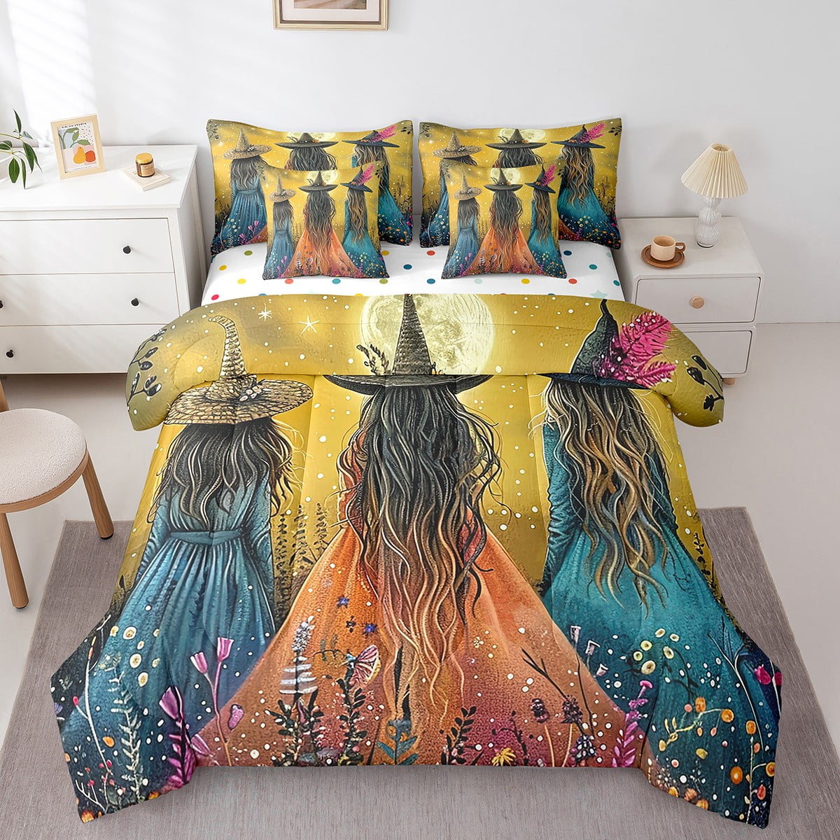 Manfei Halloween Witch Bedding Sets Twin Size,Floral Flower Comforter ...