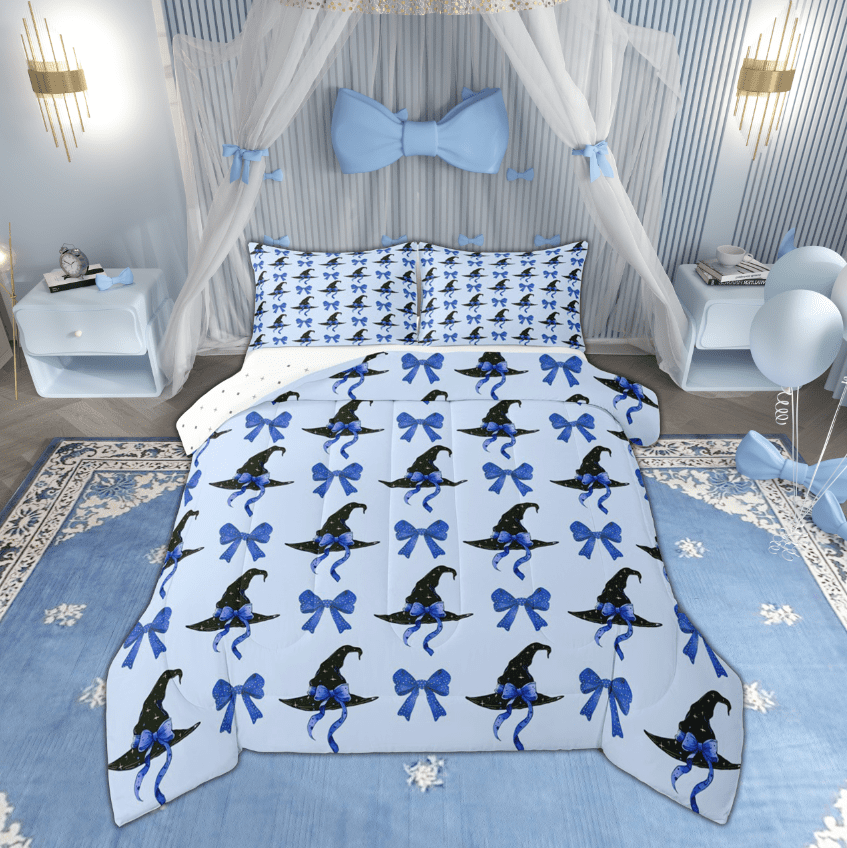 Manfei Halloween Witch Hat Bedding Comforter Set, Girly Blue Cartoon ...