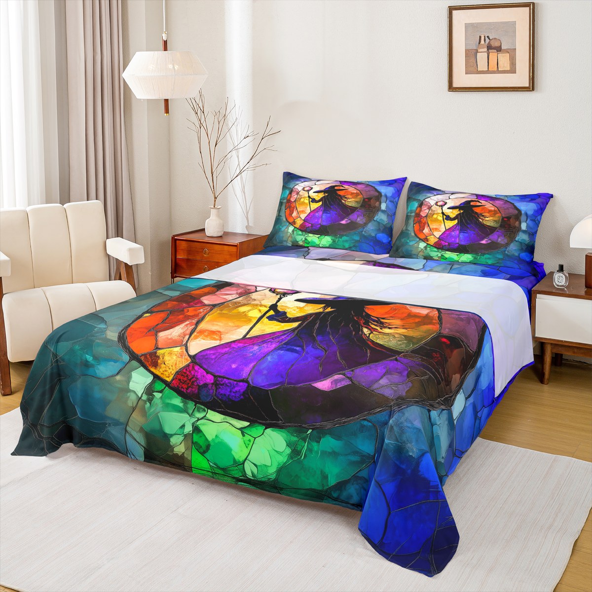Manfei Halloween Witch Sheet Set Queen, Western Fairy Tale Bed Sheets ...