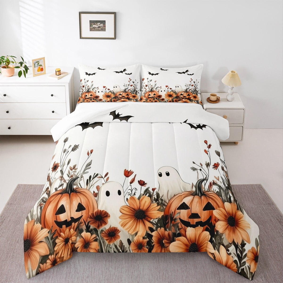 Manfei Haoolween Pumpkin Ghost Full Size Comforter Sets,Spooky Black ...