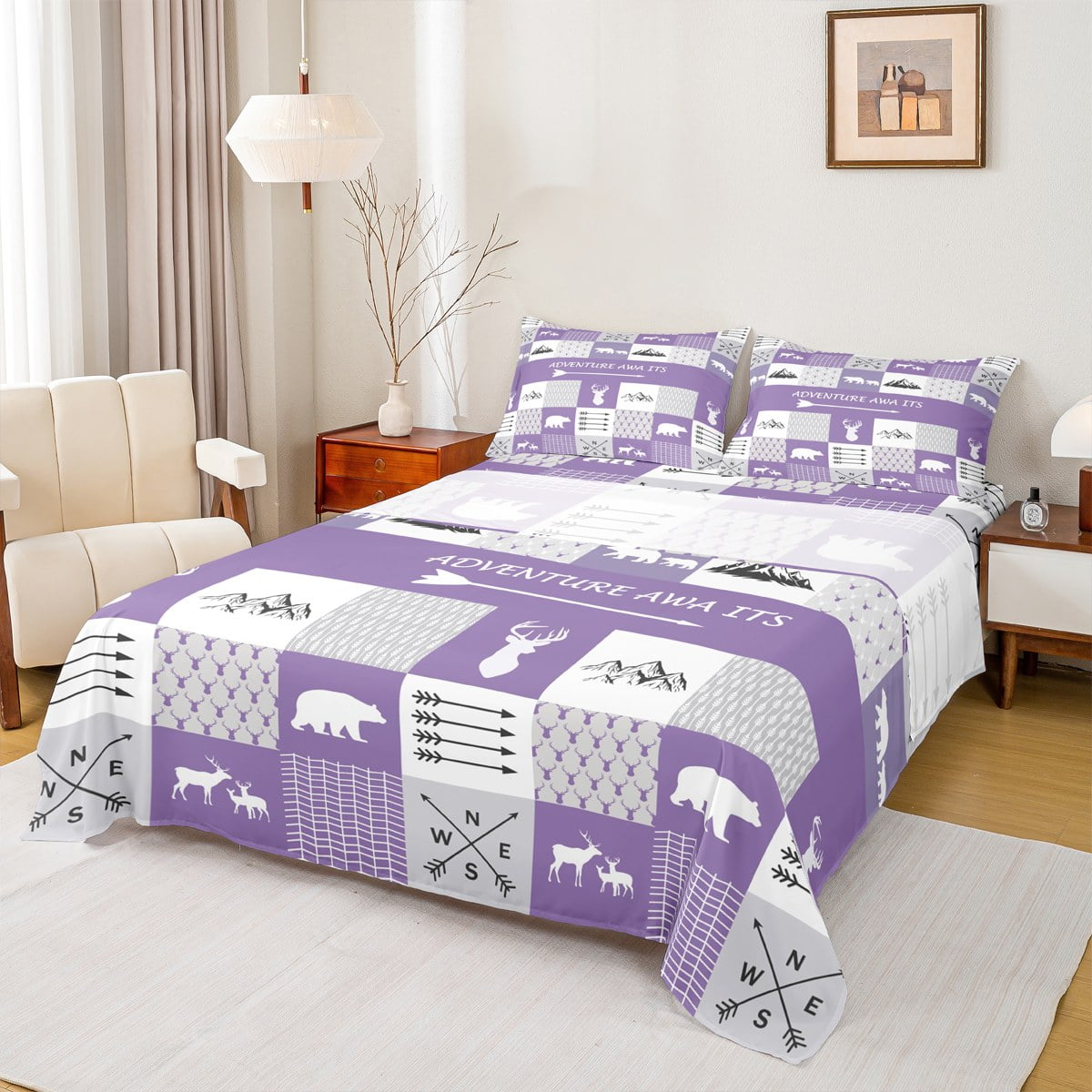 Manfei Happy Adventure Bed Sheets,Jungle Deer Bear King Sheets,Rustic ...