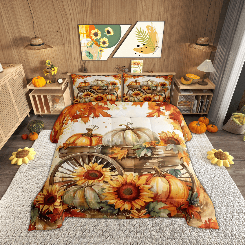 Manfei Happy Autumn Bedding Comforter Set for Kids, Rustic Sunflower ...