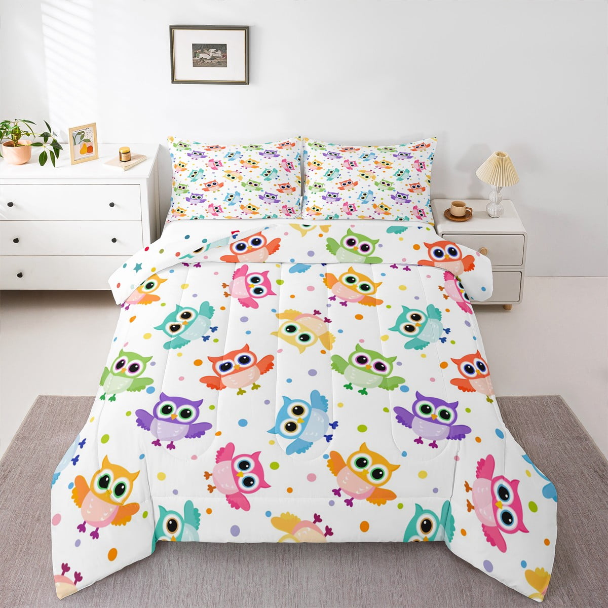 Manfei Happy Birds Owl Full Size Comforter Sets,Colorful Polka Dots ...