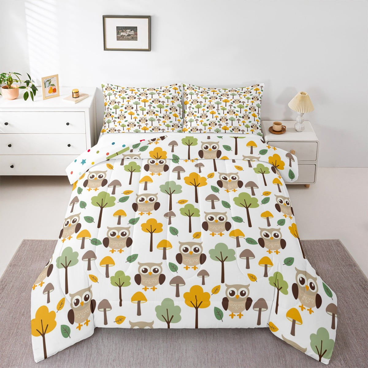 Manfei Happy Birds Owl Full Size Comforter Sets,Tropical Botanical Tree ...
