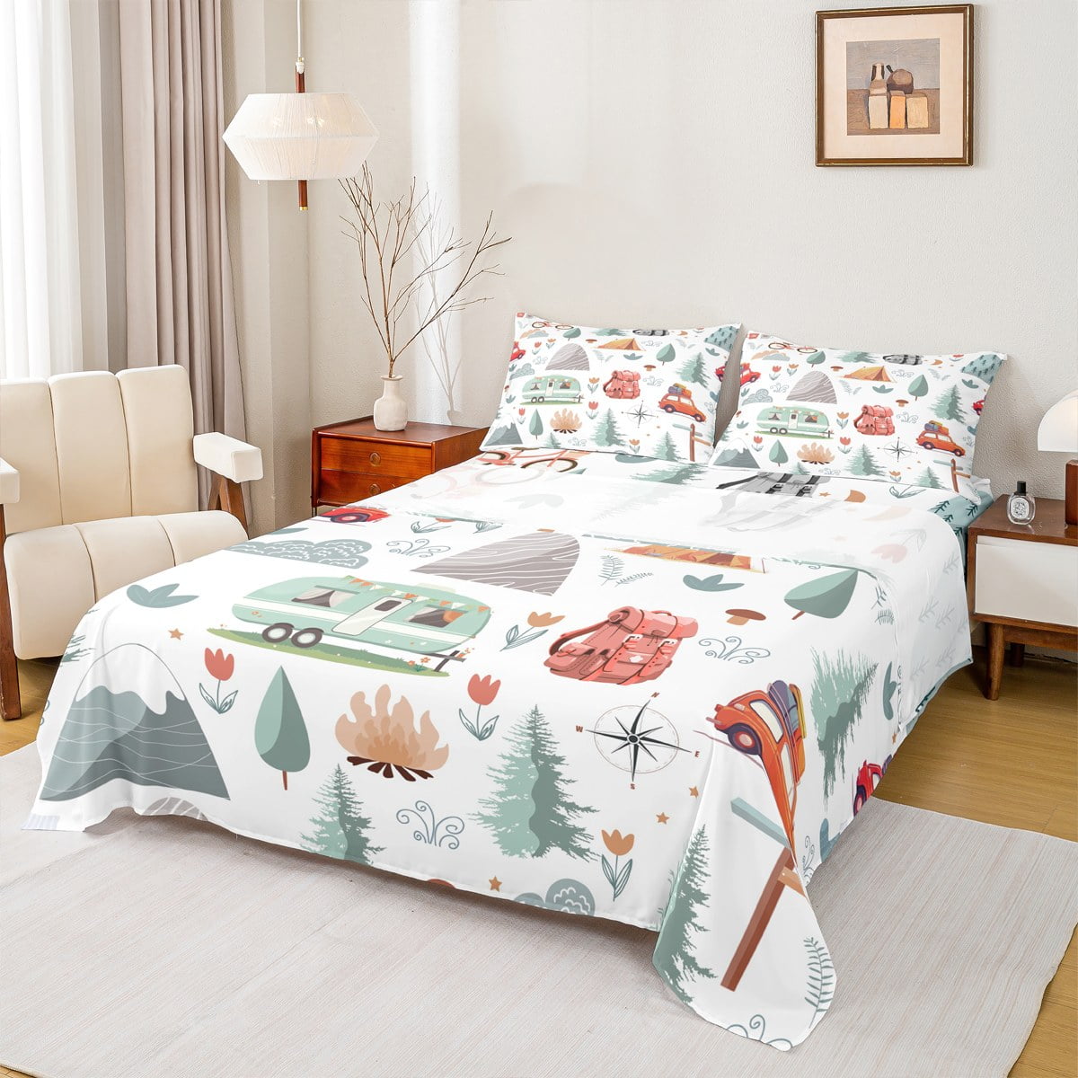 Manfei Happy Camping Bed Sheets,Travel Trailer King Sheets,Tropical Plant Pine Sheet Set ...