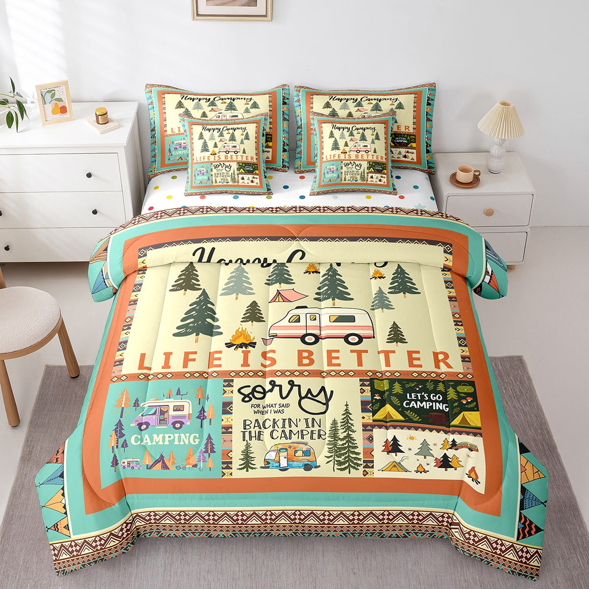 Manfei Happy Camping Bed in a Bag King Size,Green Plant Pine Bed Set ...