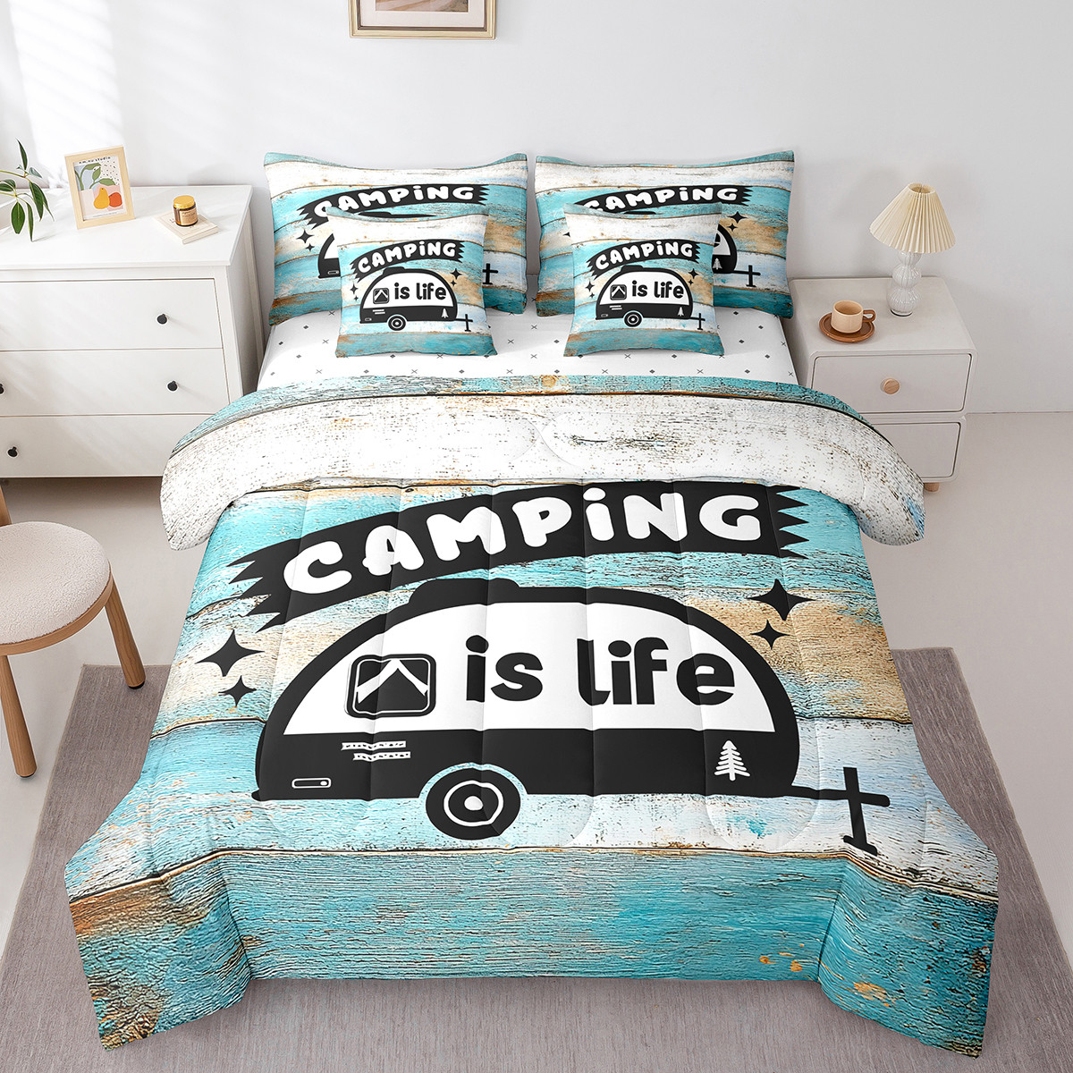 Manfei Happy Camping Bedding King Size, RV Car Truck Bedding Sets King ...