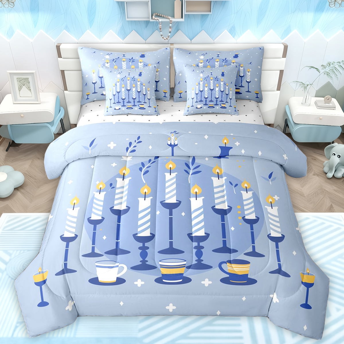 Manfei Happy Chanukah Hanukkah Bedding Comforter Set 7pcs, Cartoon ...