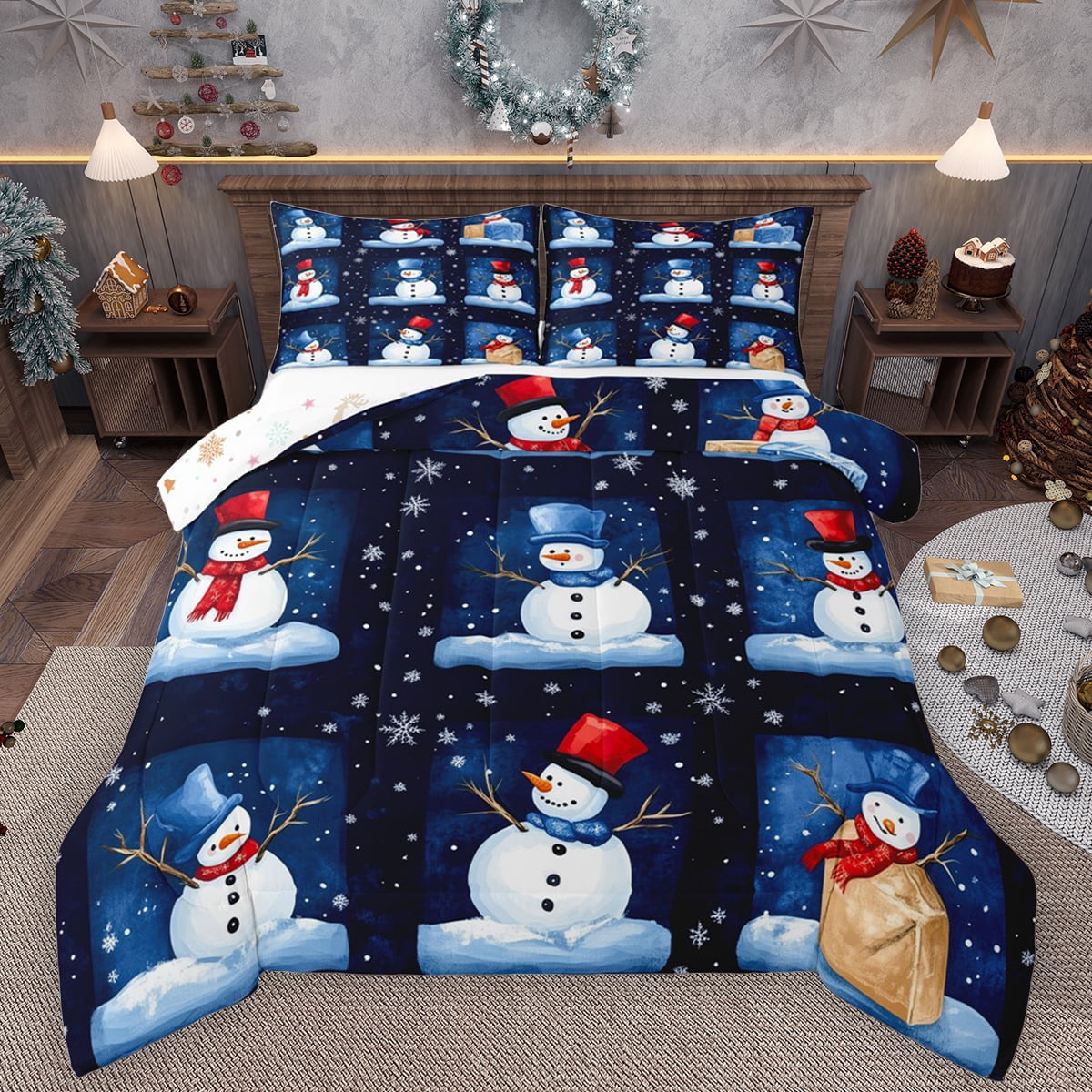 Manfei Happy Christmas Bedding Comforter Set,Snowman Pattern Twin ...
