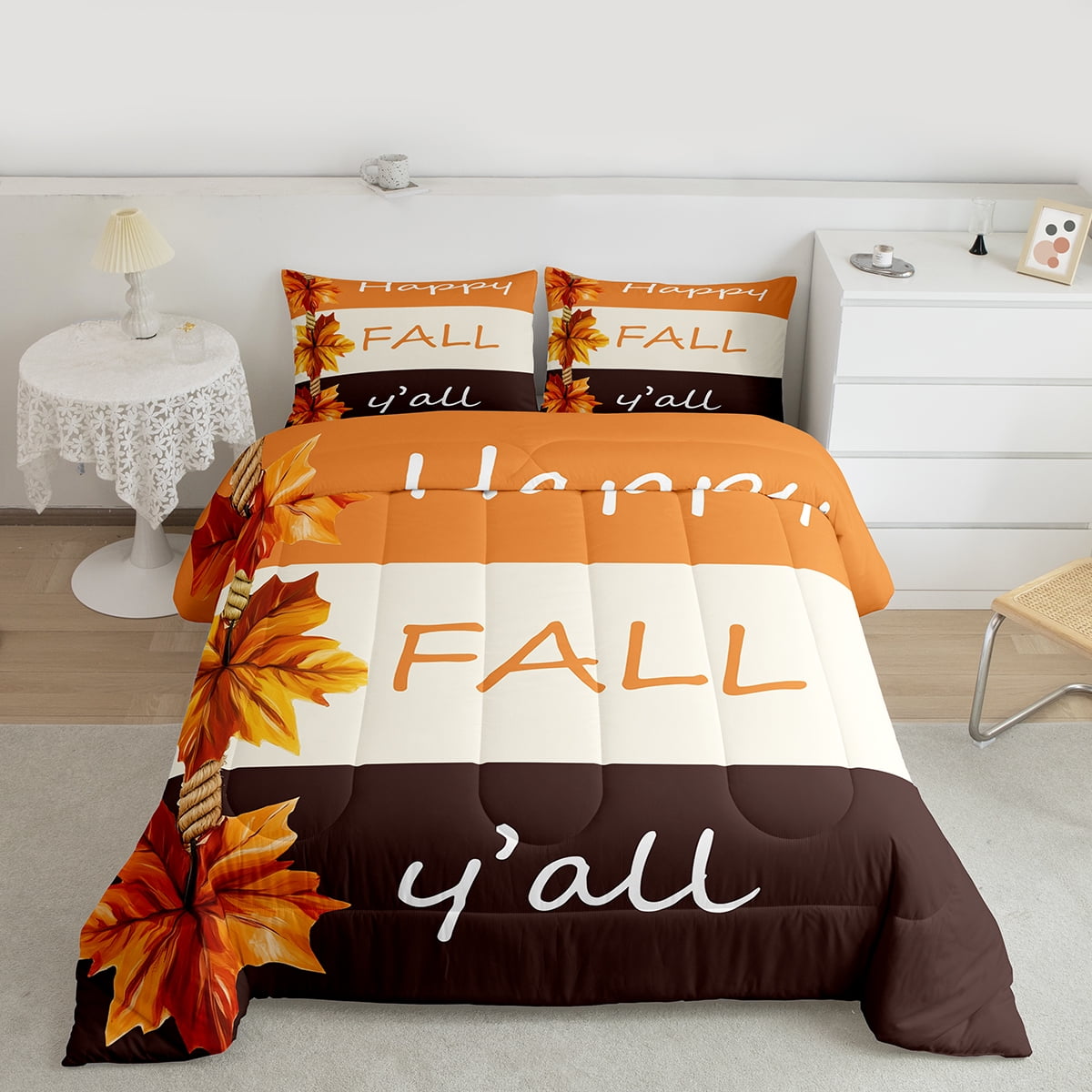 Manfei Happy Fall King Size Comforter Sets,Autumn Maples Bedding ...
