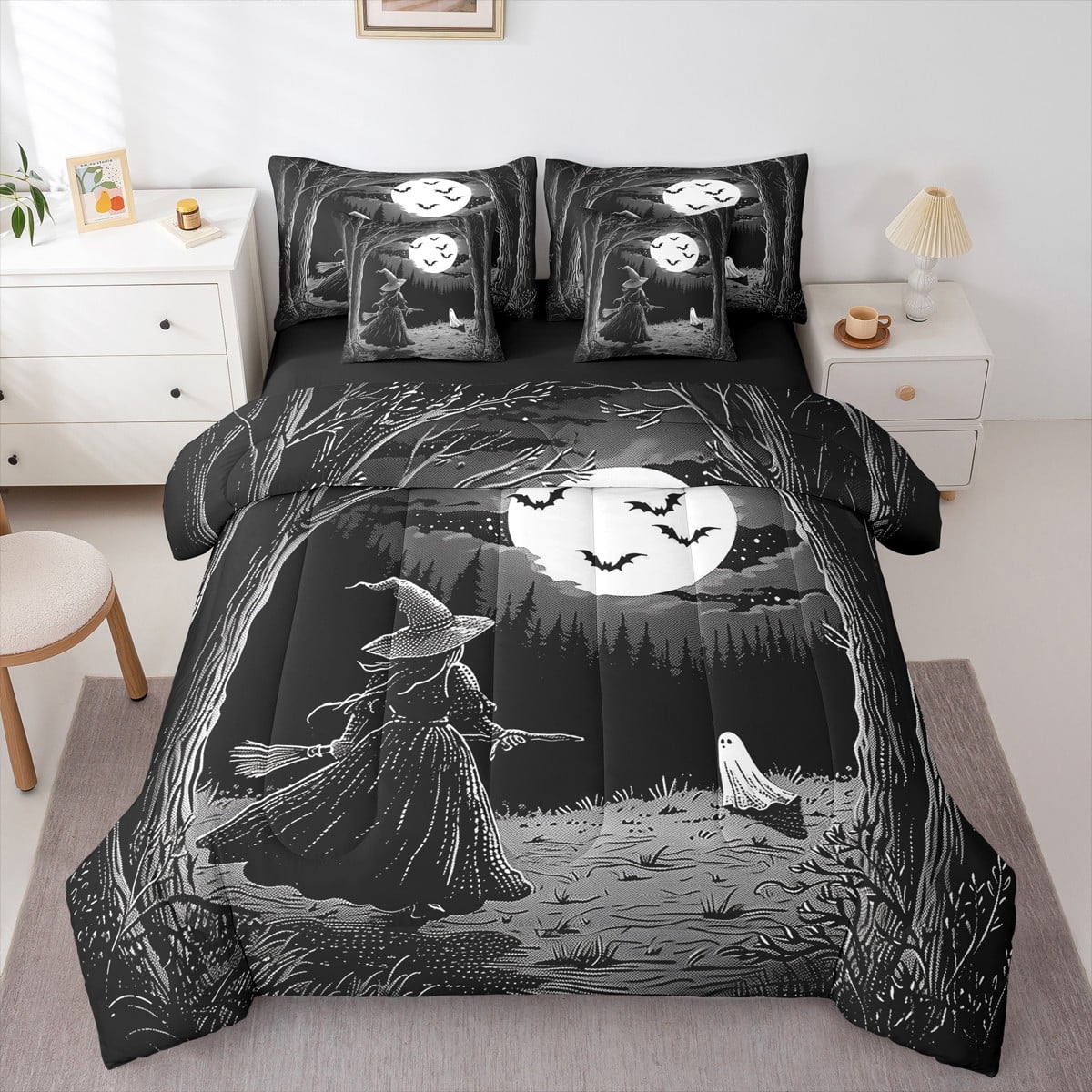 Manfei Happy Halloween 7-Piece Bedding Comforter Set,Black Witch Bats ...