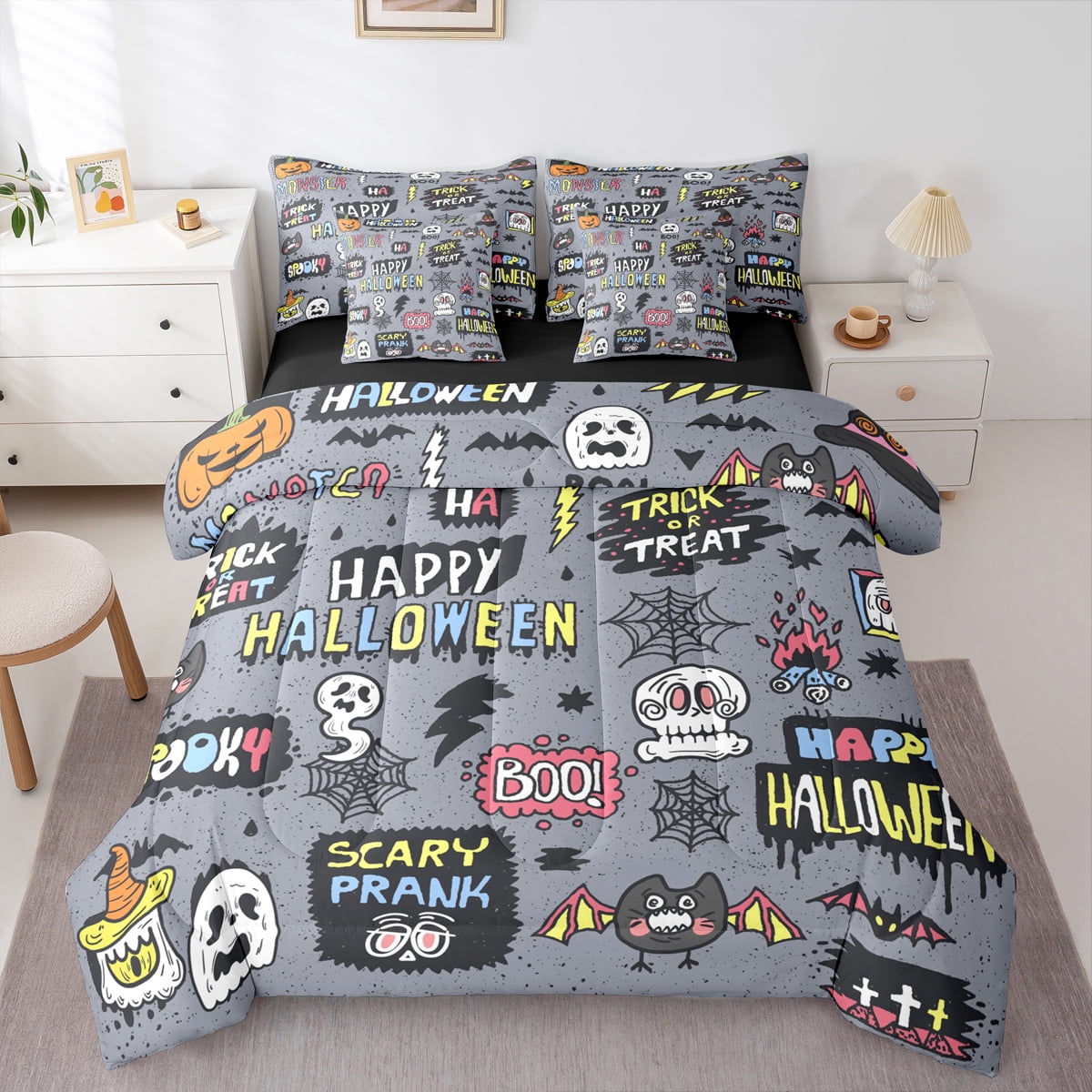 Manfei Happy Halloween 7-Piece Bedding Comforter Set,Ghost Skull Spider ...