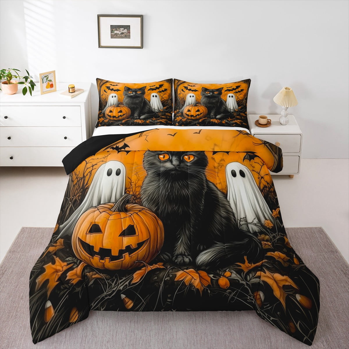 Manfei Happy Halloween Bedding Comforter Set,Spooky Pumpkin Ghost Twin ...
