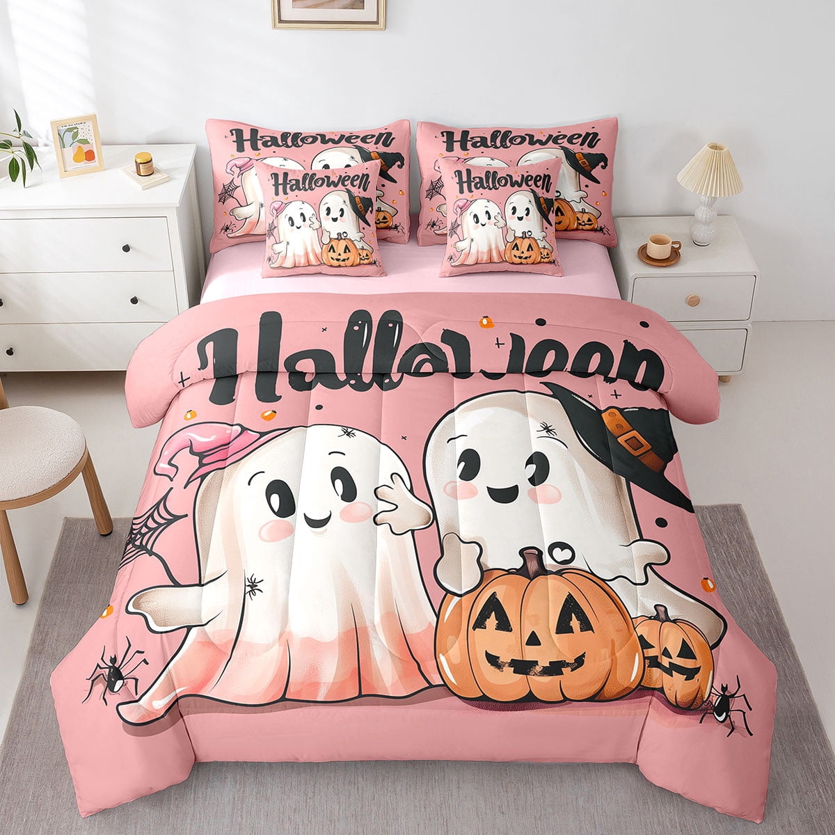 Manfei Happy Halloween Bedding King Size,Cute Ghost Pumpkin Comforter ...