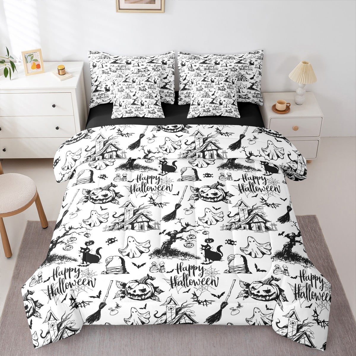 Manfei Happy Halloween Ghost Bedding Comforter Set 7 Pieces,Spooky ...