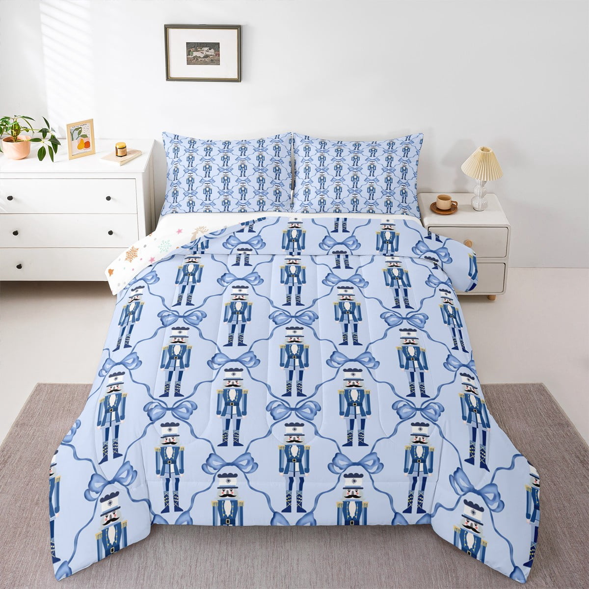 Manfei Happy New Year King Size Comforter Sets,Blue Bowtie Bow Bedding ...