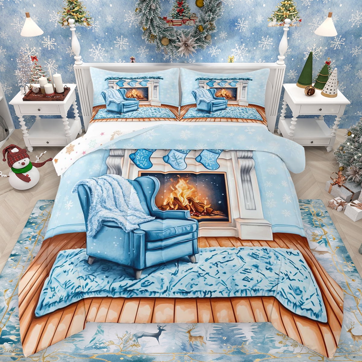 Manfei Happy New Year Queen Comforter Set,Happy Christmas Bedding Sets ...