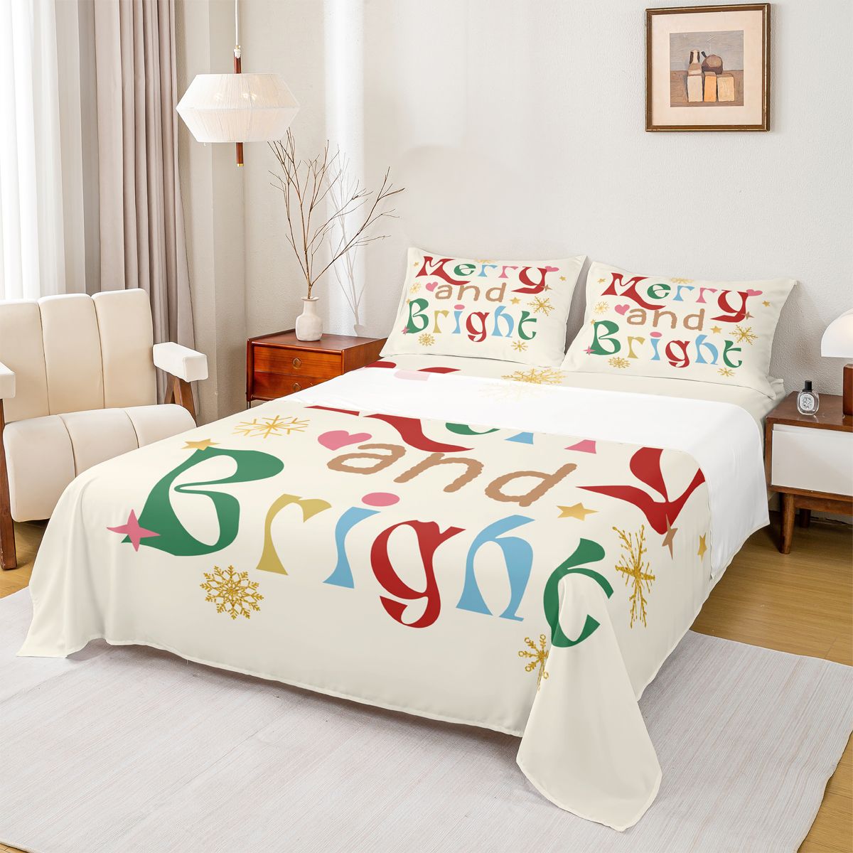 Homewish Happy New Year Queen Sheet Sets fpr Kids, Cartoon Winter Xmas ...