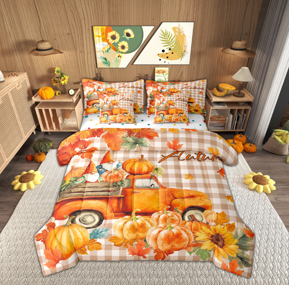 Manfei Harvest Pumpkin Child Twin Bedding Sets 7-Piece, Rustic Truck ...
