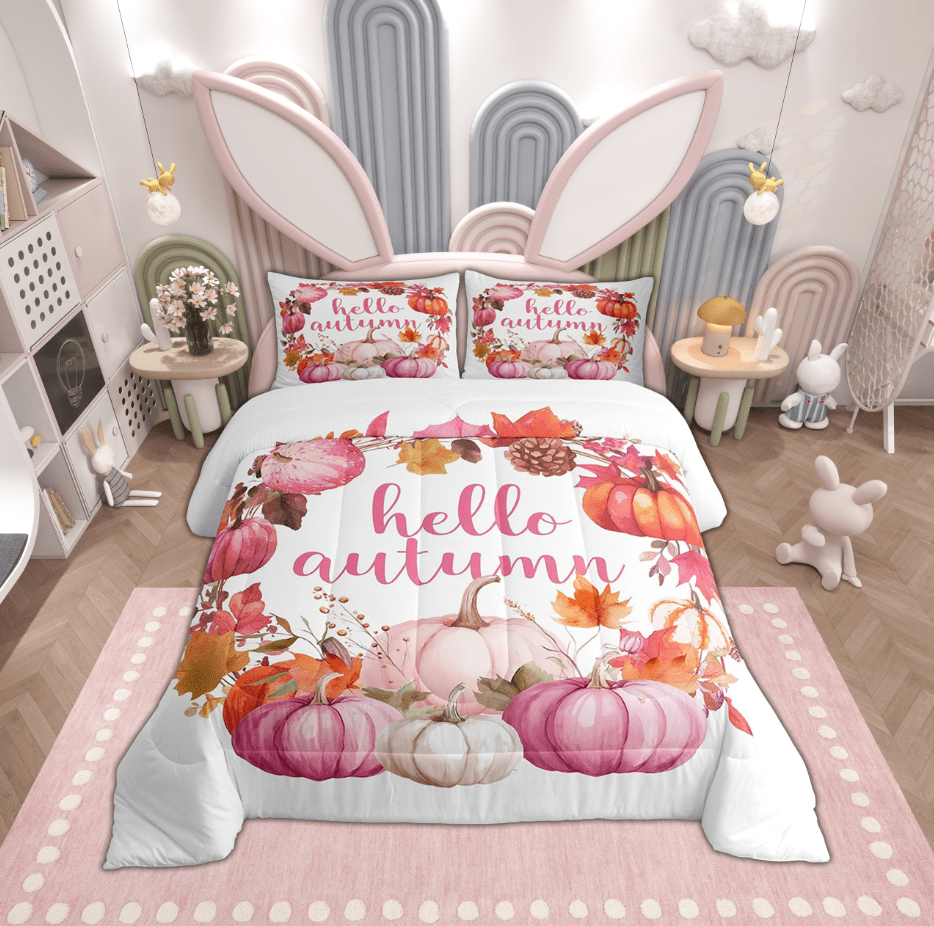 Manfei Hello Autumn Bedding Comforter Set for Teens, Cartoon Pink ...