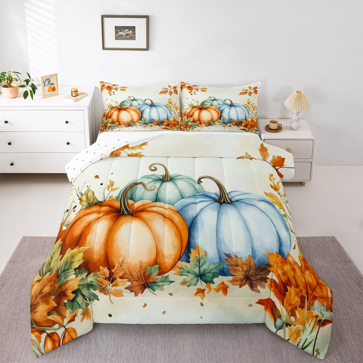 Manfei Hello Pumpkin Bedding Comforter Set,Rustic Farmhouse Cabin Twin ...