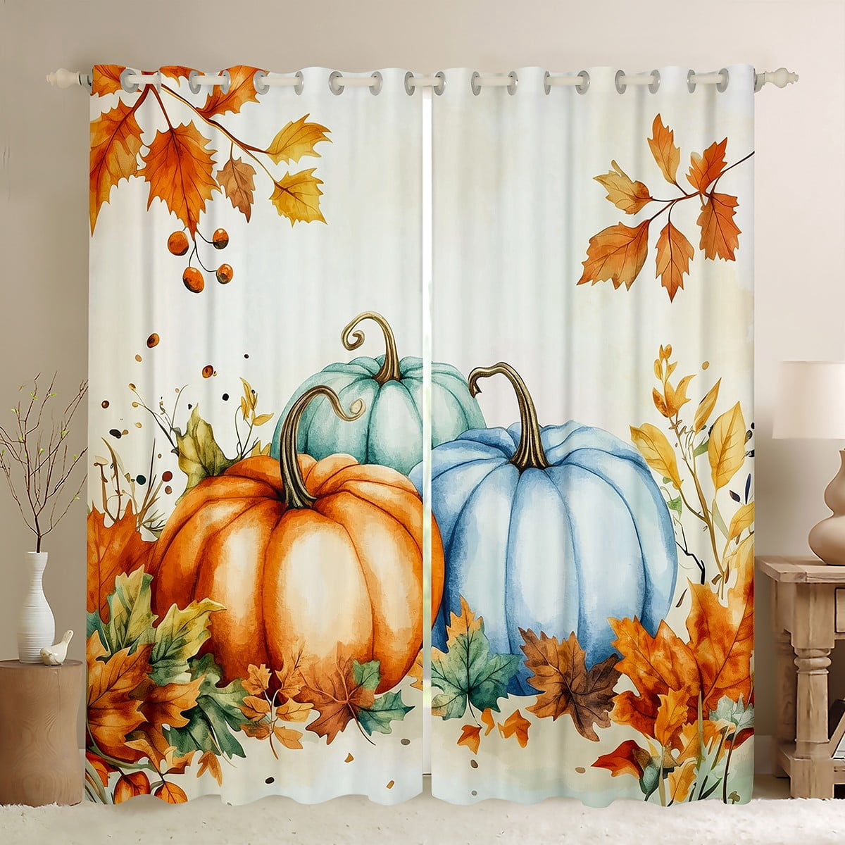 Manfei Hello Pumpkin Blackout Curtains Set of 2 (38x54 Each),Rustic ...